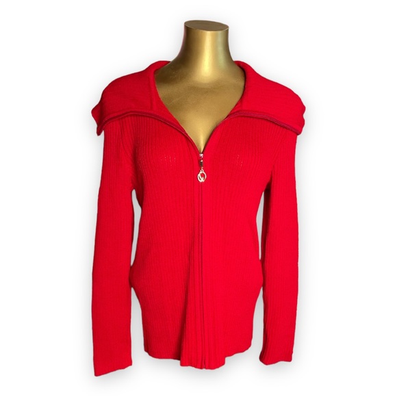 St. John | Sweaters | St John Red Santana Knit Cardigan Zipfront ...